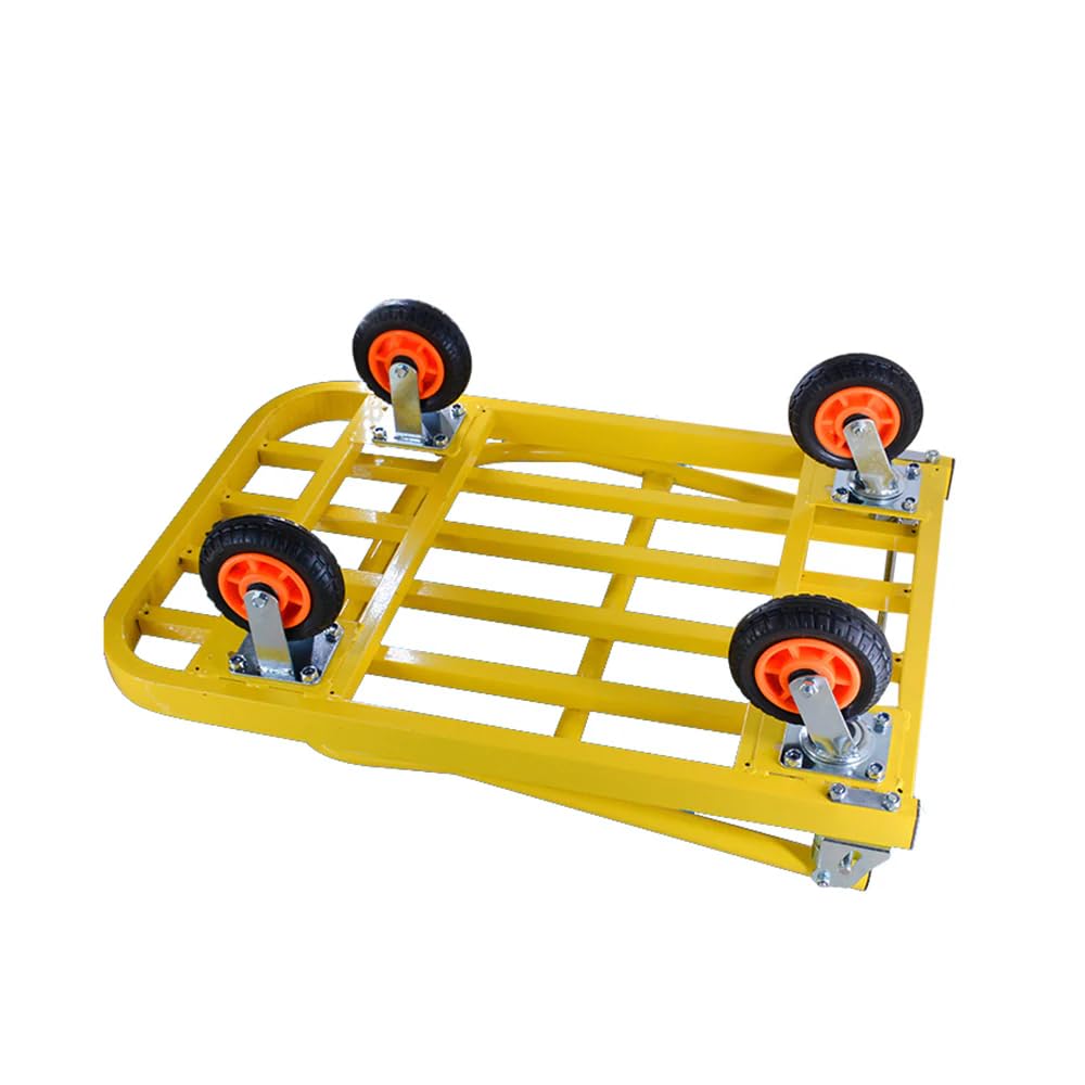 Auroglint-880 lbs. Capacity Steel Push Hand Truck Heavy-Duty Dolly Folding Foldable Moving Warehouse Platform Cart in Yellow