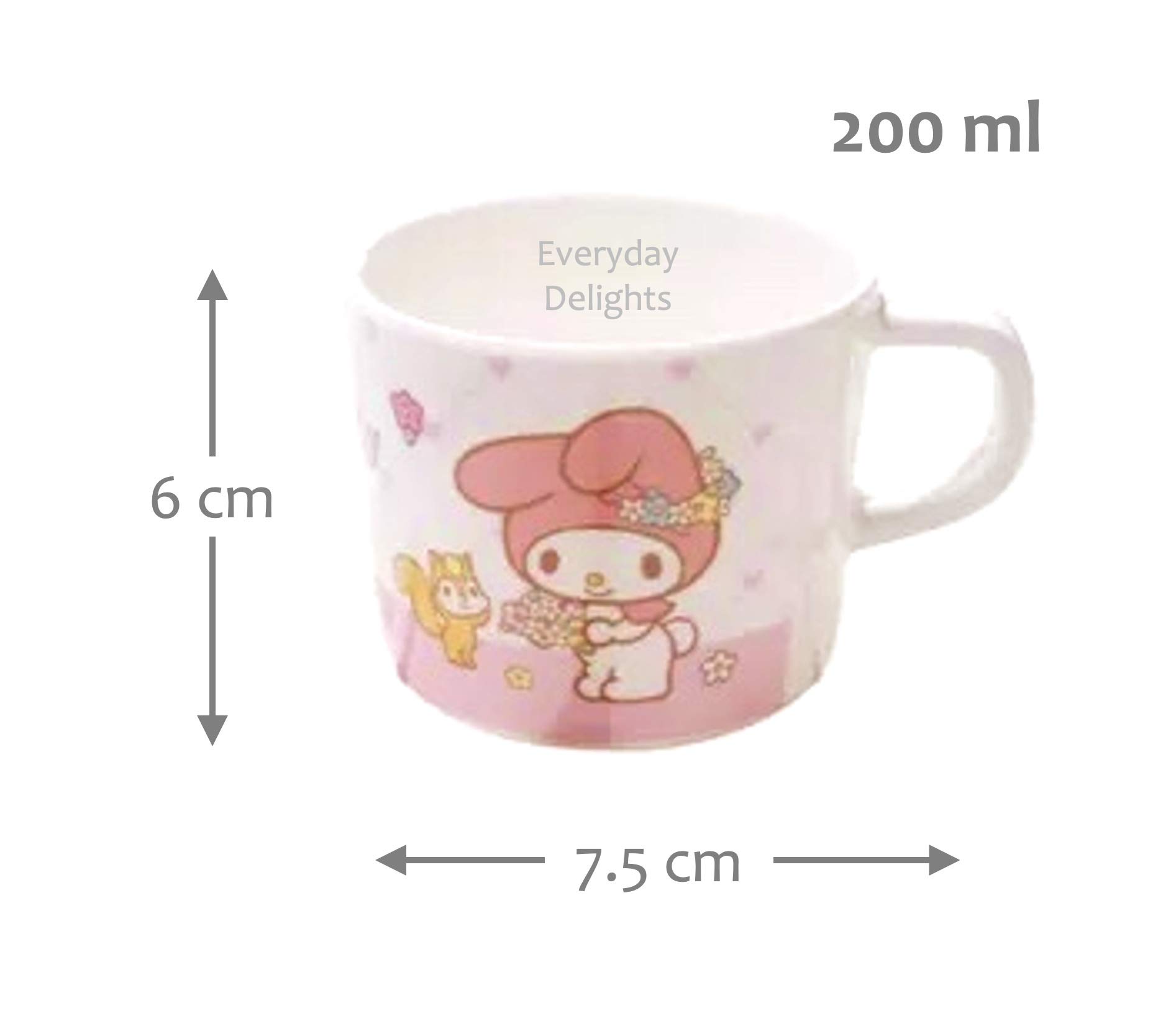 Everyday Delights My Melody Rabbit Dinnerware Flatware Meal Set for Girls – Plate Bowl Cup Spoon, 4 pieces, Pink
