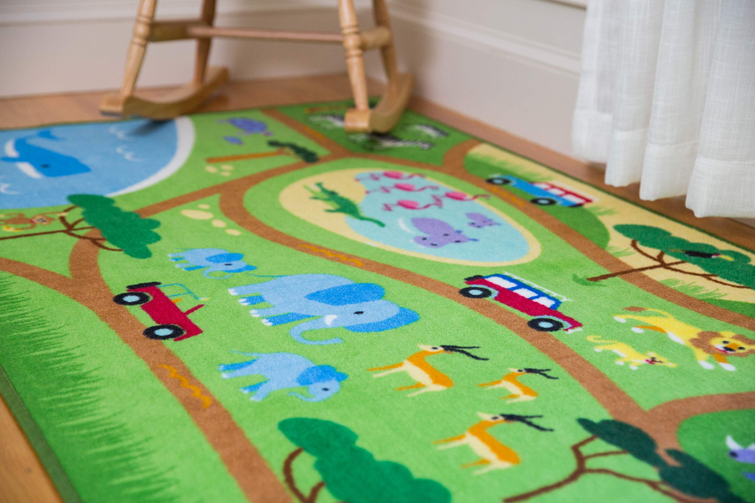 Wildkin Kids Educational Play Rug for Boys and Girls, Features Skid-Proof Backing and Serged Borders, Play Rugs Measures 80 x 39 Inches with Durable Nylon Material, Olive Kids (Dinosaur Land)