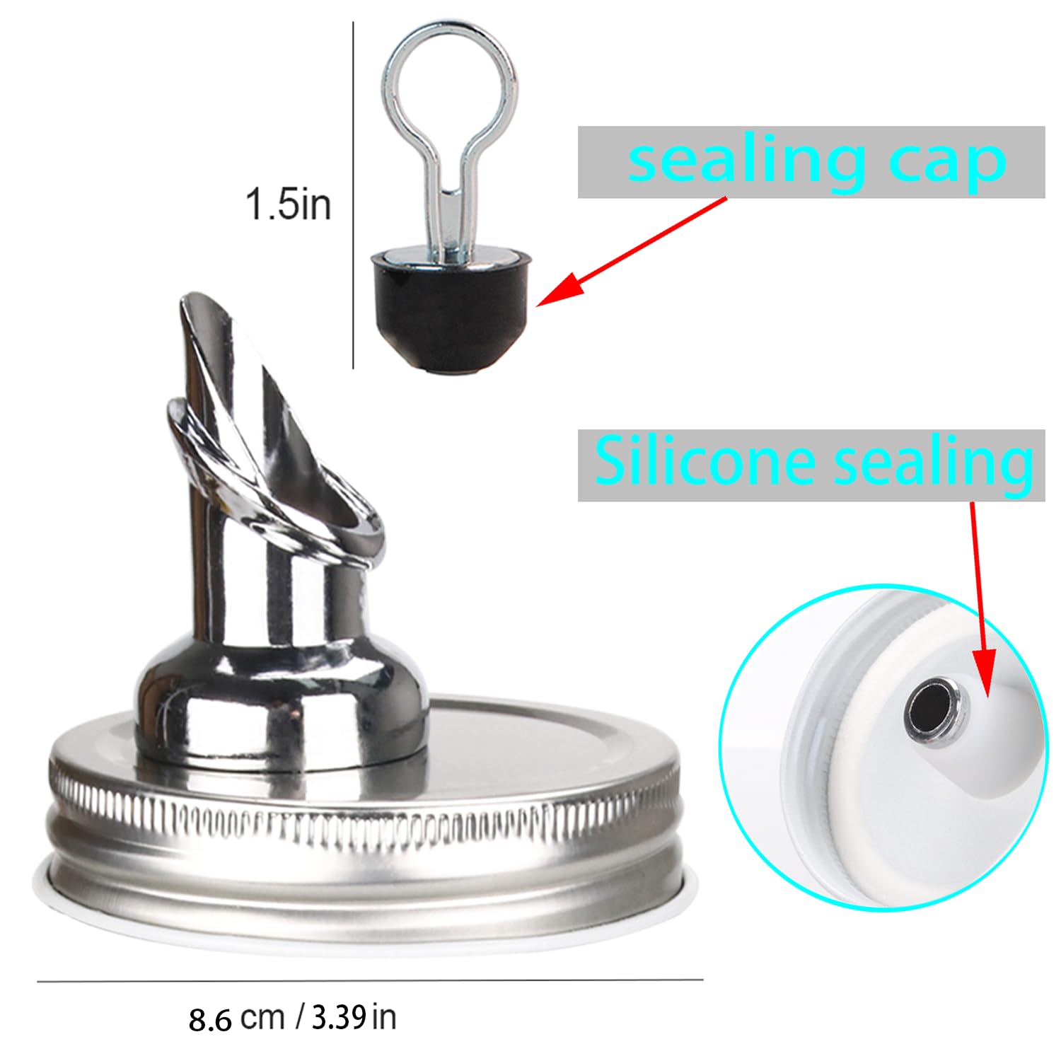 ziHenryDa Mason Jar Pour Spouts. free flow Mason Jar Pour Spouts, for spout mason jar wide mouth 86 mm dispenser germination cover. Suitable for any liquid,jars not included (2 silver)