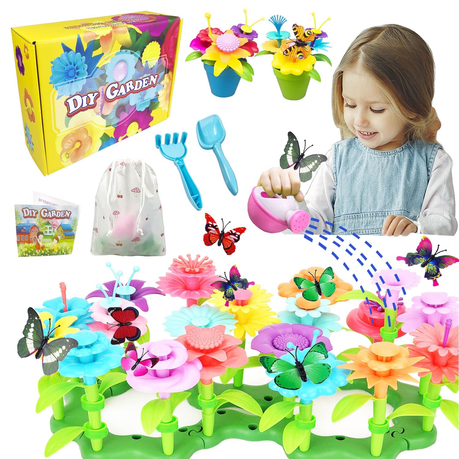 Gifts Toys for 3, 4, 5, 6 Year Old Girls - DIY Flower Garden Building Kits Educational Outdoor Activity for Preschool Toddlers Playset STEM Toy Crafts Birthday Easter Gifts for Girls Kids
