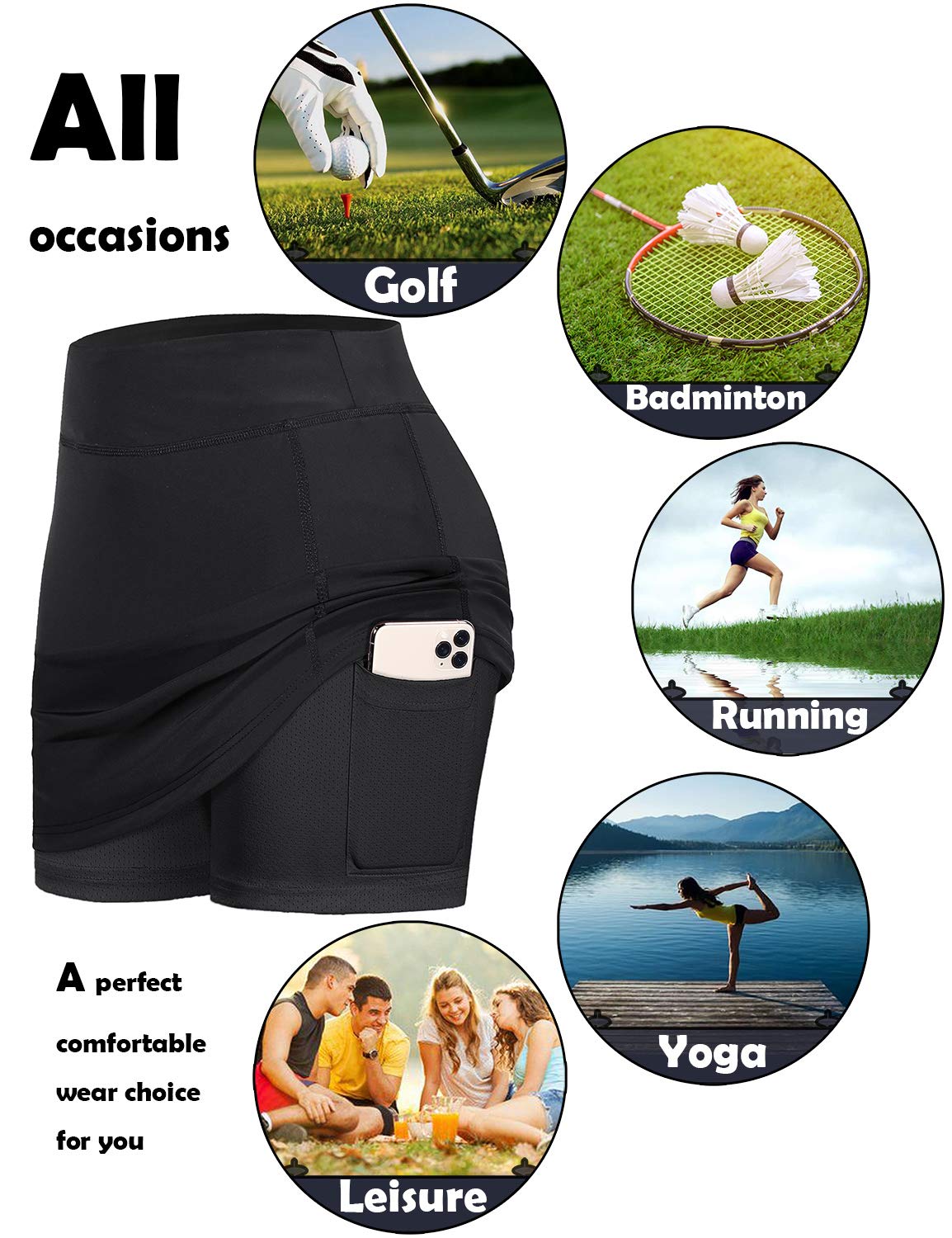 BLEVONH Womens Summer Tennis Skirts with Shorts Underneath, Pickleball, Athletic, Workout and Golf Skorts with Pockets Deep Pink Medium