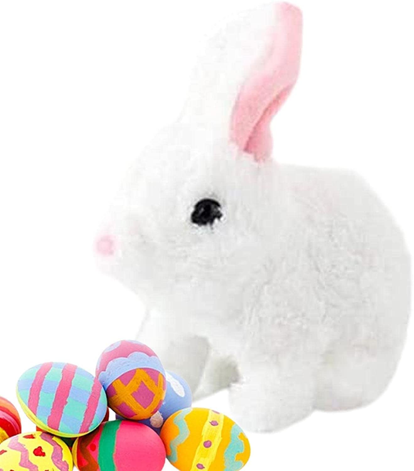 Bunny Toys Interactive Electronic Pet Toys Bunnies Can Walk and Talk, Easter Plush Stuffed Bunny Toy Walking Rabbit Educational Toys for Kids, Interactive Bunny Hopping Wiggle Ears Twitch Nose(White)