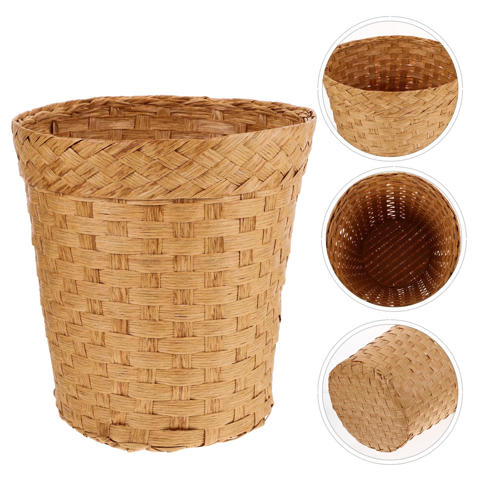 DEARMAMY Wicker Trash Can - Woven Wicker Waste Basket Round Rattan Waste Paper Bin Office Garbage Can Rubbish Basket Laundry Hamper for Kitchen Home Office