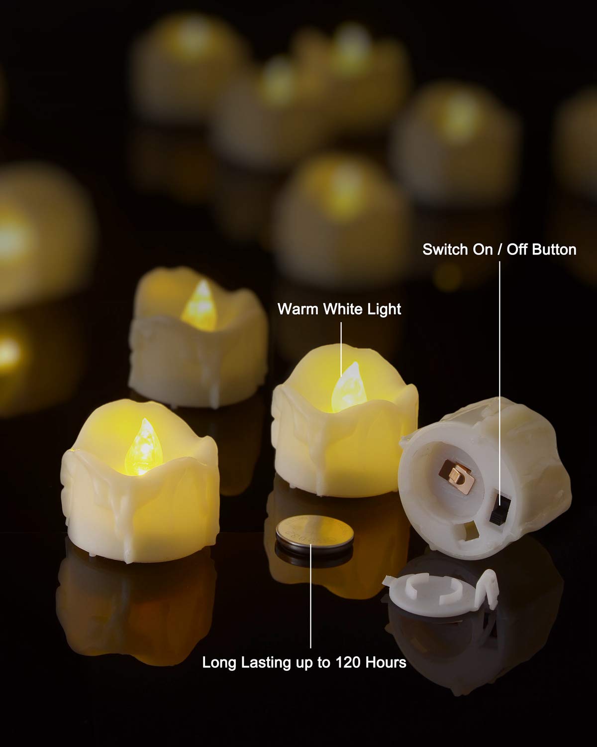 PChero LED Tealights with Timer, 12pcs Flickering Flameless Battery Operated Timed Tea Light Electric Candles for Halloween Christmas Home Party Wedding Centerpieces Decorations