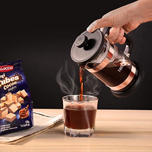 TBGENIUS French Press Coffee Maker 21 oz, Cold Brew Heat Resistant Thickened Borosilicate Coffee Pot, Coffee Presses 600 ml, Tea and Frothed Milk Press (Black,21Ounce)