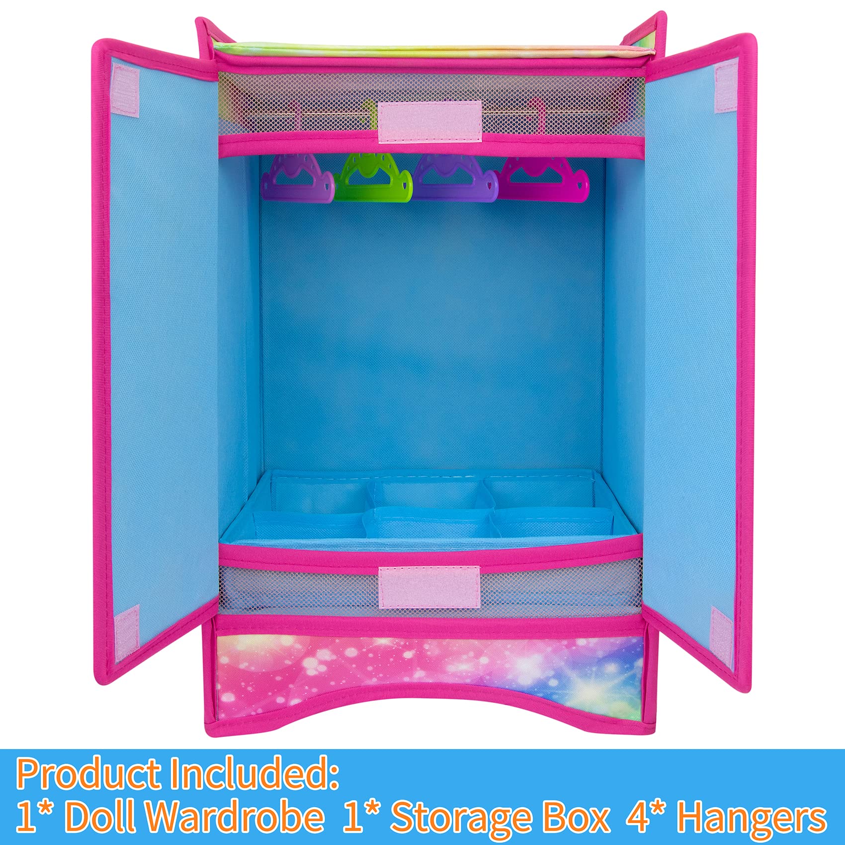 ZITA ELEMENT 18 Inch Girl Doll Accessories Closet Wardrobe Set - Including 18 Inch Doll Clothes Wardrobe, Hangers and Storage Box for Our My Generation Life Doll Accessories
