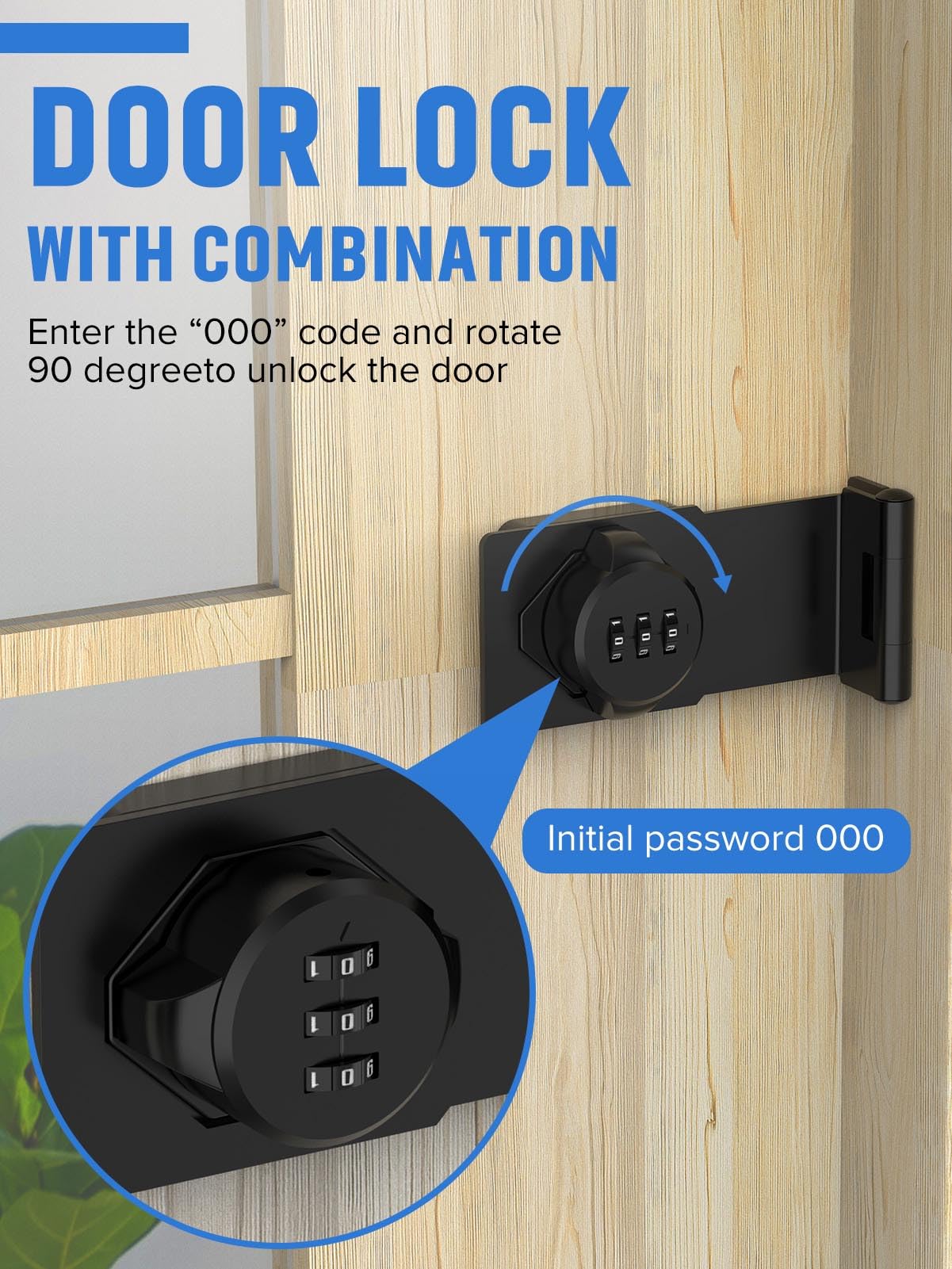 Cabinet Password Hasp Locks, 90 Degree Barn Door Lock, Household Security Combination Latch Lock for Locker, Fence, Bathroom, Outdoor, Garden (Black-1PC)