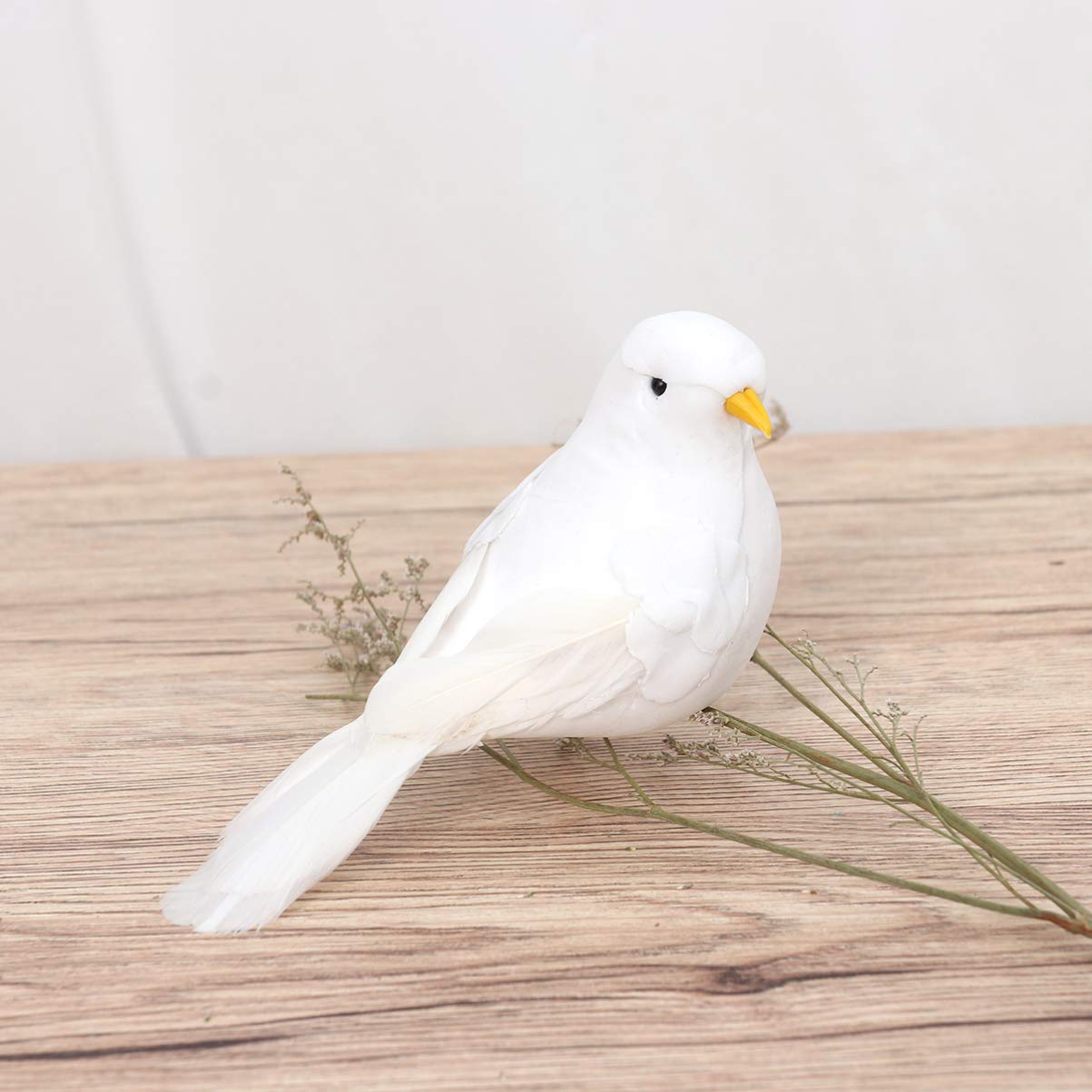 SEWACC Simulation Pigeon Ornaments Cute Foam Pigeons Artificial Feather Birds with Clips 2pcs for Decor