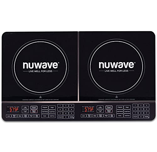 Nuwave PIC Double, Portable, Powerful 1800W with 2 Large 8” Heating Coils, Independent Controls, 94 Temp Settings from 100°F to 575°F in 5°F Increments, 11.5” Shatter-Proof Ceramic Glass Surface