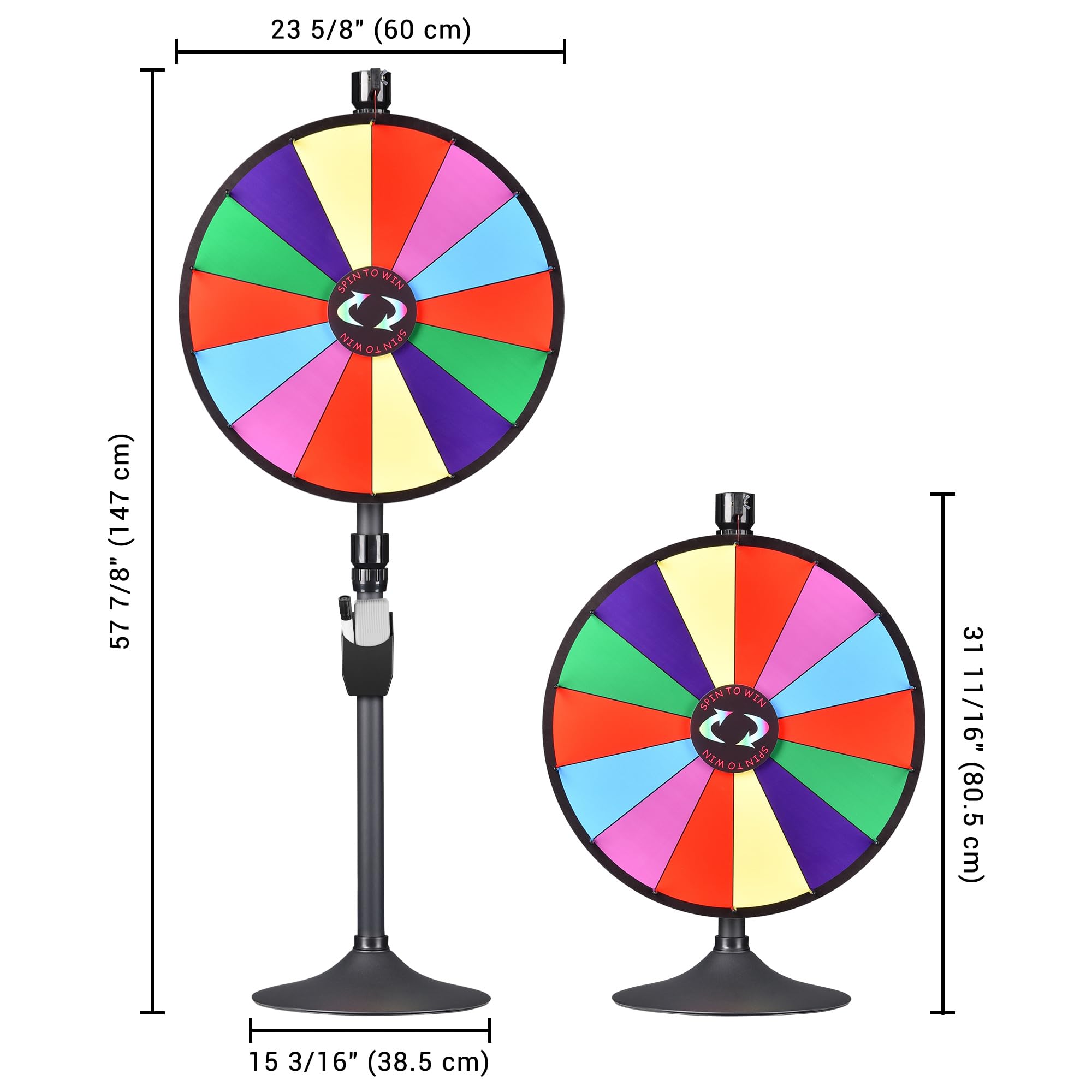 WinSpin 24 Inch Heavy Duty Prize Wheel Dual Use Adjustable Tabletop and Floor Stand Fortune Wheel with Dry Erase Marker & Eraser 14 Slots Spinning Wheel for Carnival Spinner Game and Tradeshow