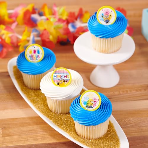 DecoPac Despicable Me™ Celebrations Cupcake Rings, 24 Minions Cupcake Decorations, 6 Minion Designs On Yellow Rings - 24 Pack
