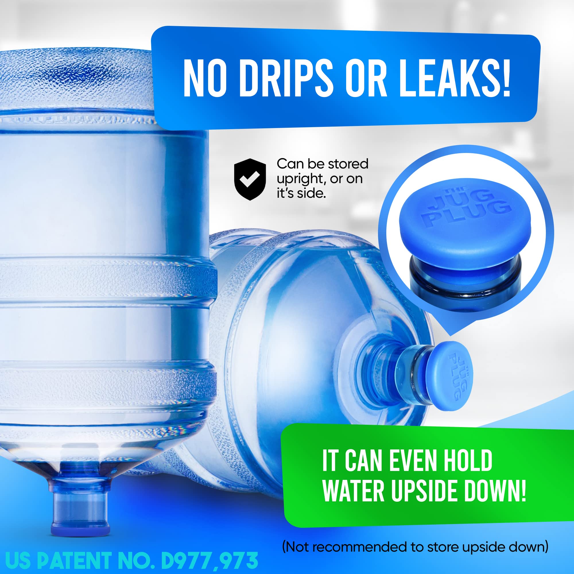 Jug Plug The Original 5 Gallon Water Jug Cap Reusable - No Spill Silicone 3 & 5 Gallon Water Jug Lid Fits 55mm Bottles with a 45mm Opening - Leak-Proof 5 Gal Water Jug Cap Replacement Cover - 3 Pack