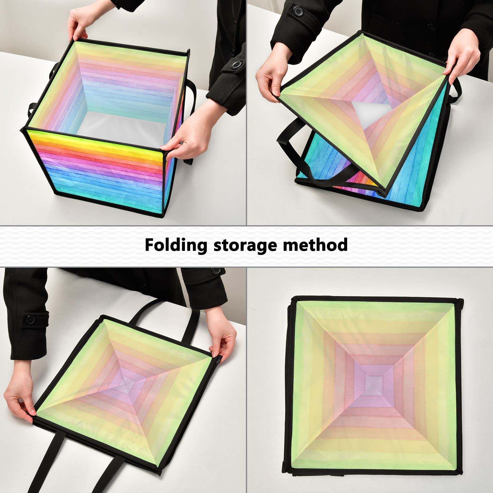 Blueangle Rainbow Striped Cube Storage Bin with Handles, 13 x 13 x 13 in, Large Collapsible Organizer Storage Basket for Home Décor(84)