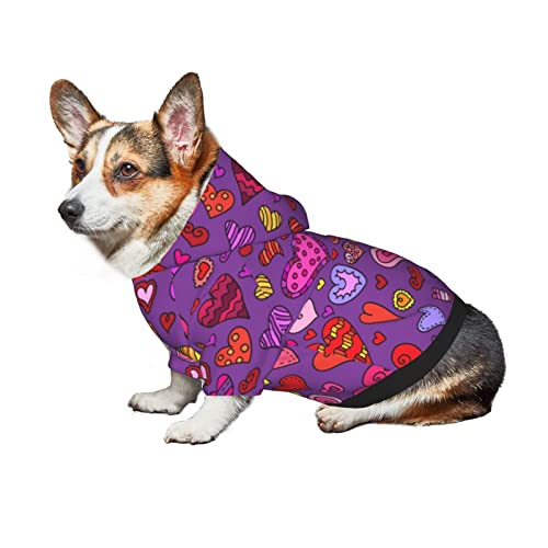 Dog Puppy Hoodies Valentine's Day Rainbow Hearts Sweatshirt Pet Hooded Coat Jackets Apparel for Small Dogs Small
