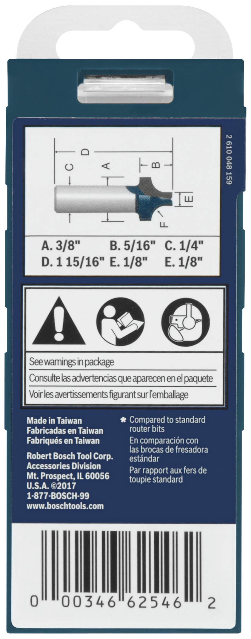 BOSCH 85478MC 3/8 In. x 5/16 In. Carbide-Tipped Plunge Roundover Router Bit