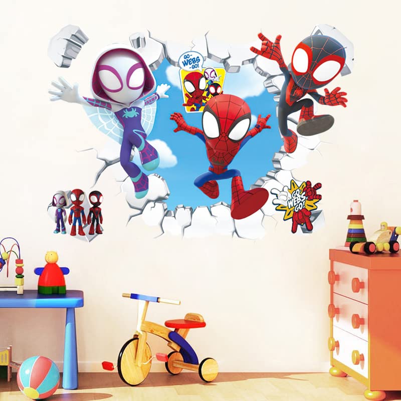 Spiderman Wall Stickers Boys Cartoon Bedroom Background Wall Decoration Self-Adhesive Wall Sticker PVC Material 3D Cartoon