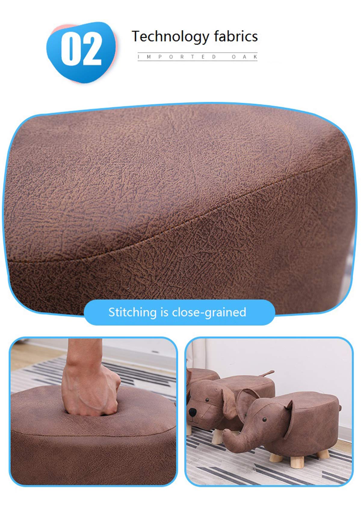 EKUEE Footstool Kids Learning Stool Calf Dinosaur Stool Elephant Hippo Bench Shoes Bench Stool Children Cartoon Stool Solid Wood Animal Stool Toy Doll?Kids (Gray Elephant)