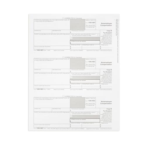 Blue Summit Supplies 1099-NEC 4 Part Tax Form Bundle 2023 with TaxRight CD-ROM (Formerly Called TFP), Includes Self-Seal Envelopes, Designed for QuickBooks and Accounting Software, 50 Pack