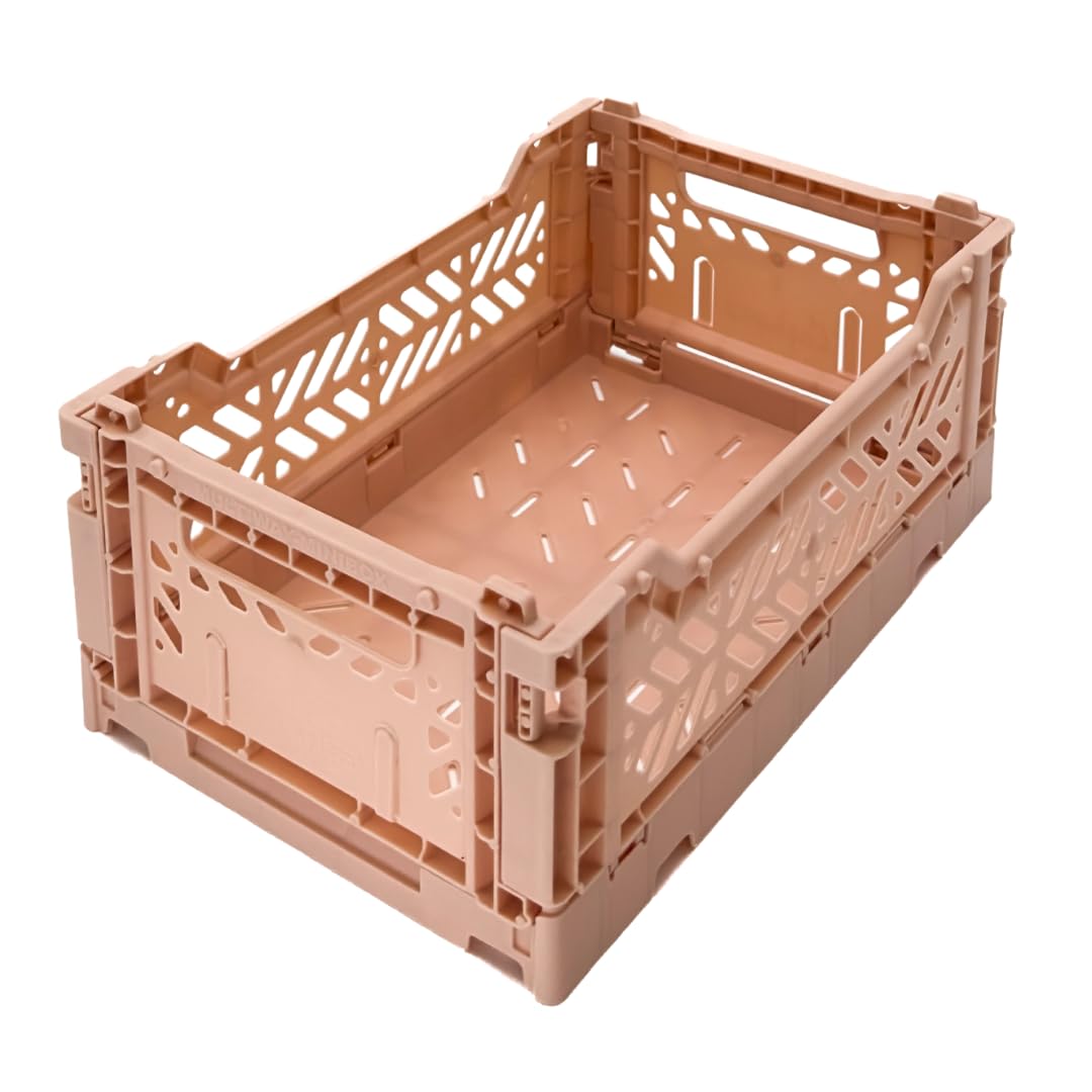 Aykasa Collapsible Storage Bins, Plastic Crate for Storage, Collapsible Crate, Utility Stackable Box, Collapsible storage box, Milk crate Collapsible storage (Small, Milk tea)