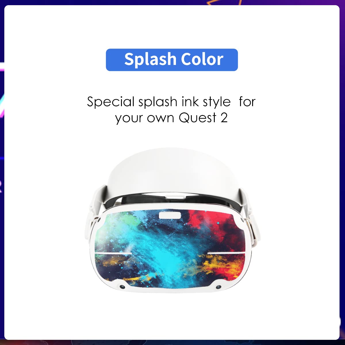 ZyberGears VR Stickers Compatible with Quest 2 Headset Skin Controllers Skin Traceless Frosting Protective Accessories - Splash Color