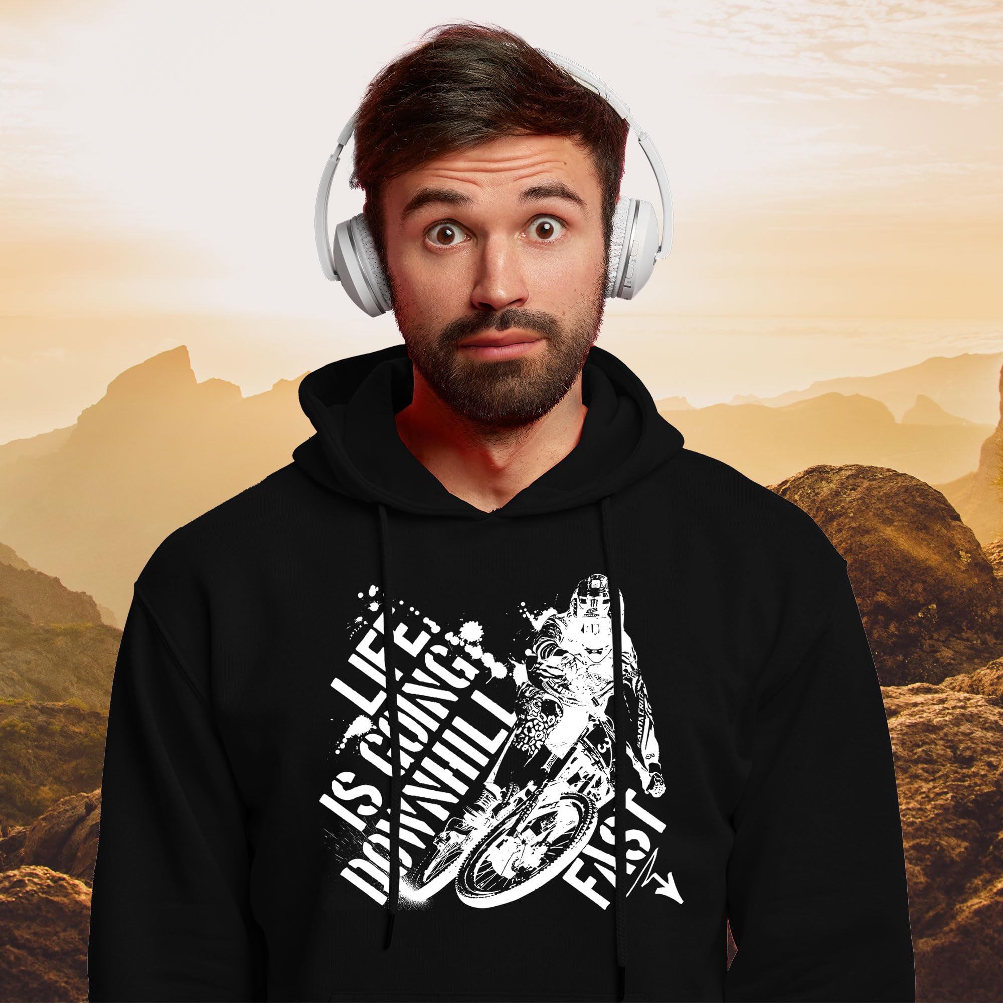 Bang Tidy Clothing Men's Life Is Going Downhill Fast Mountain Biking MTB Bike Hoodie Black L
