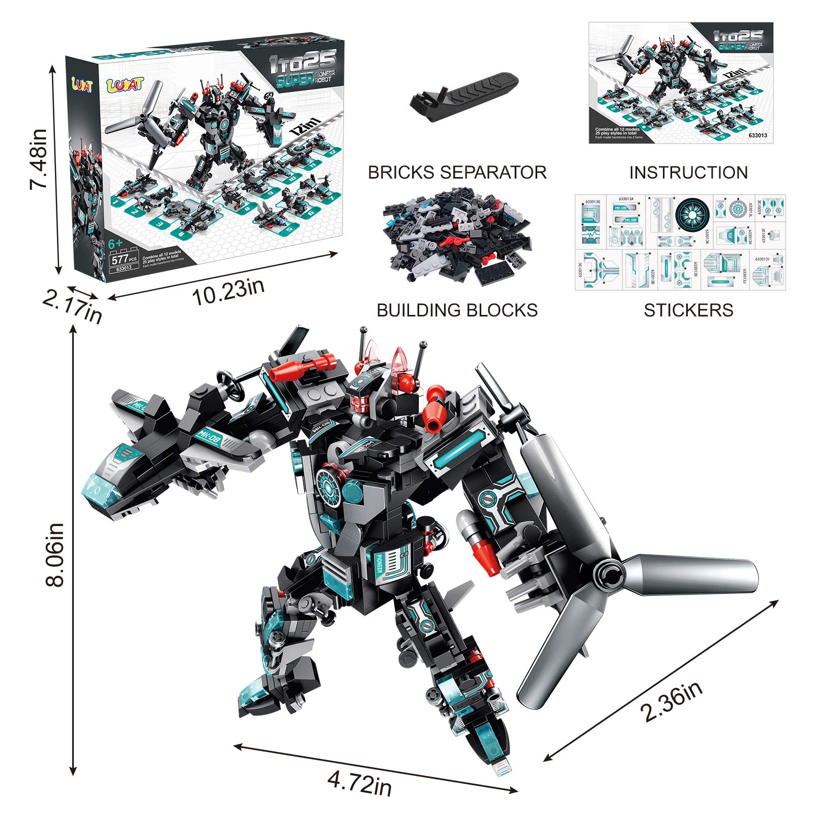 LUKAT Robot Building Toys for Boys Age 6 7 8 9 10 11 Year Old, 577 PCS STEM Toy Kit, 25-in-1 Building Bricks Educational Construction Set Engineering Toys, Activities Learning Gift for Kids