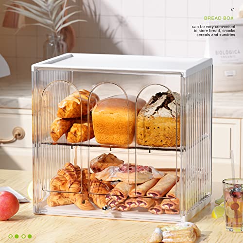Double Layer Bread Box for Kitchen Countertop, Clear Bread Container, Large Bread Storage, Bread Boxes for Kitchen Counter