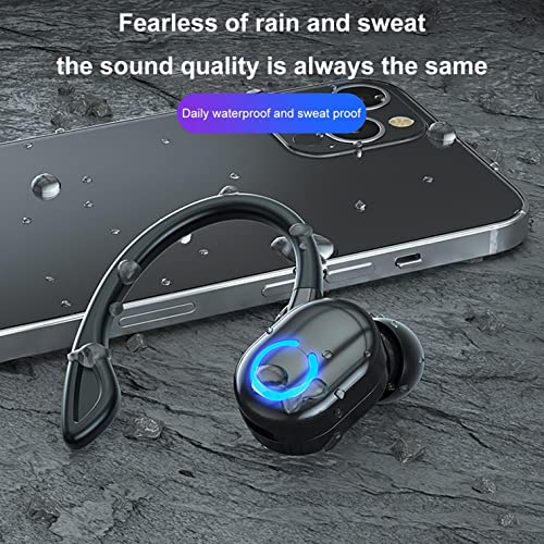 Headphones Wireless Bluetooth 5.2 Noise Cancelling with Microphone Right Single Ear Earbuds Stereo Sound Headset with Ear Hook for Driving Business Office Work Sports, Black