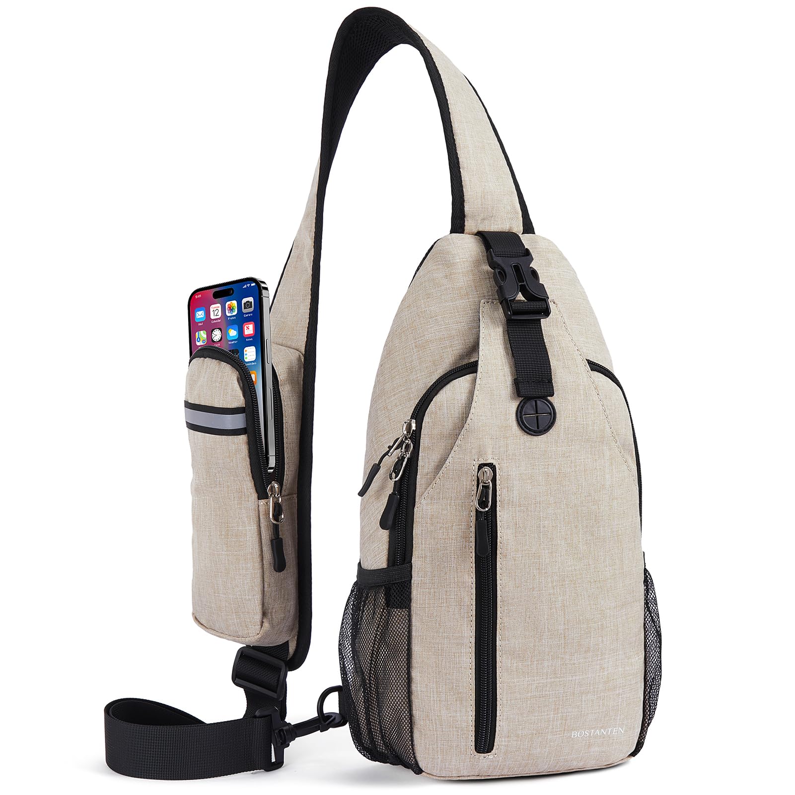 BOSTANTEN Sling Bag, Crossbody Backpack RFID Shoulder Chest Bag for Men Women Travel Hiking Casual Daypack, Khaki
