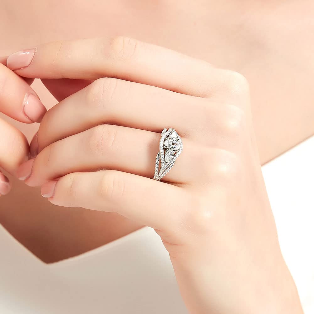 BERRICLE Sterling Silver Woven Wedding Engagement Rings Cubic Zirconia CZ 3-Stone Promise Ring for Women, Rhodium Plated Size 6