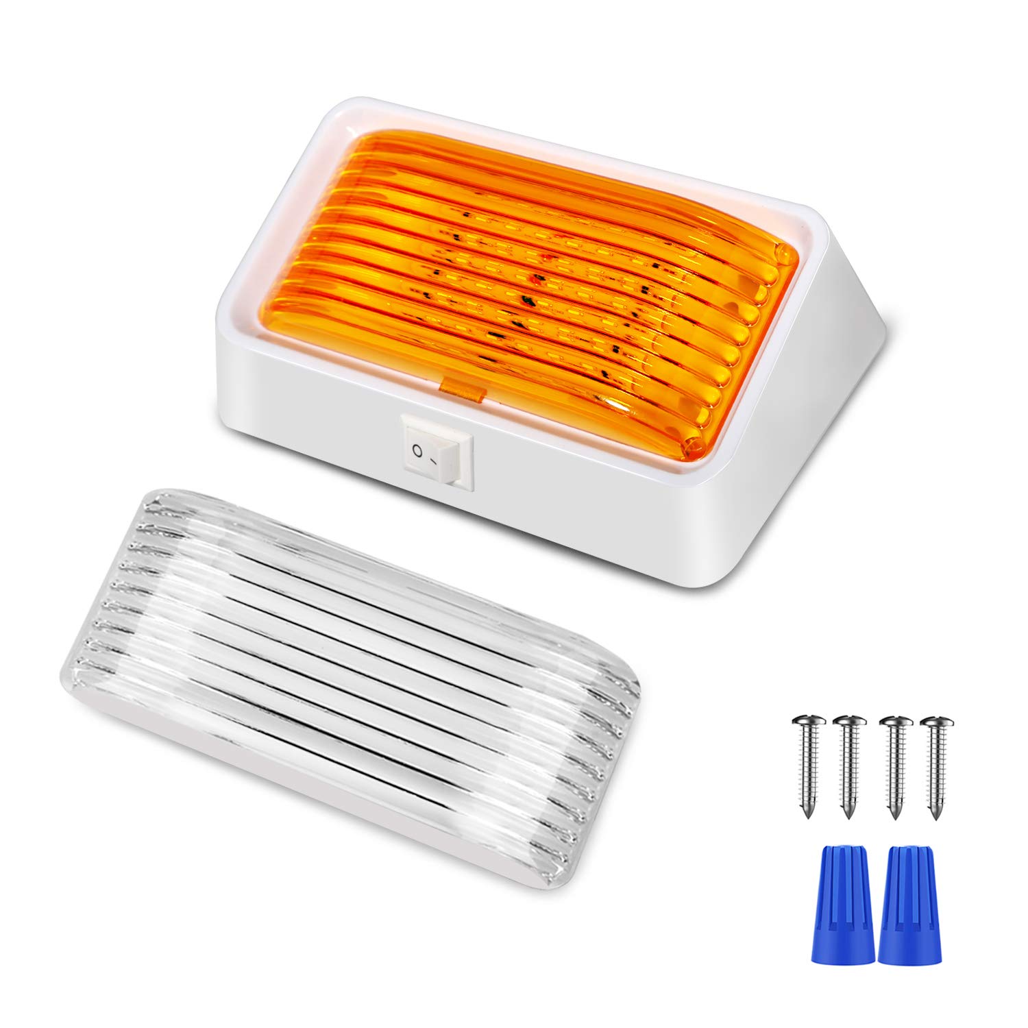 BlueFire Super Bright LED RV Porch Light RV Exterior Lights Porch Utility Light 12V Replacment Light with ON/OFF Switch, Clear and Amber Removable Lens for RV, Trailer, Camper (1 Pack)