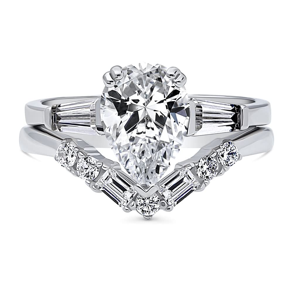 BERRICLE Sterling Silver 7-Stone Wedding Engagement Rings Cubic Zirconia CZ Solitaire Ring Set for Women, Rhodium Plated Size 9