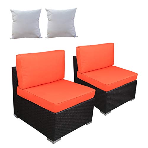Excited Work PE Wicker Outdoor Loveseat 2 Pcs Patio Couch with Washable Cushion and 2 Pillow,Sectional Furniture Conversation Set(Orange)