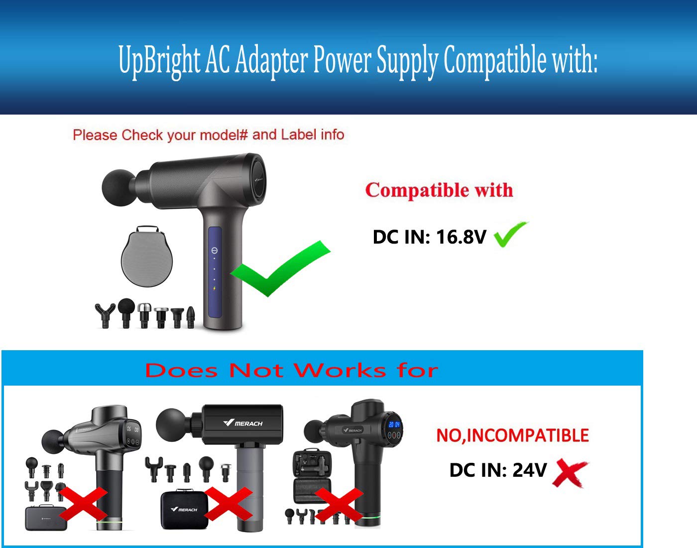 UpBright 16.8V AC/DC Adapter Compatible with Merach Percussion Massage Gun Muscle Vibrating Massager K1-Mini 2500mAh Li-ion Battery JINBEI MARS-3 TTL MARS-3TTL GRP864270-15C-14.8V Power Supply Charger