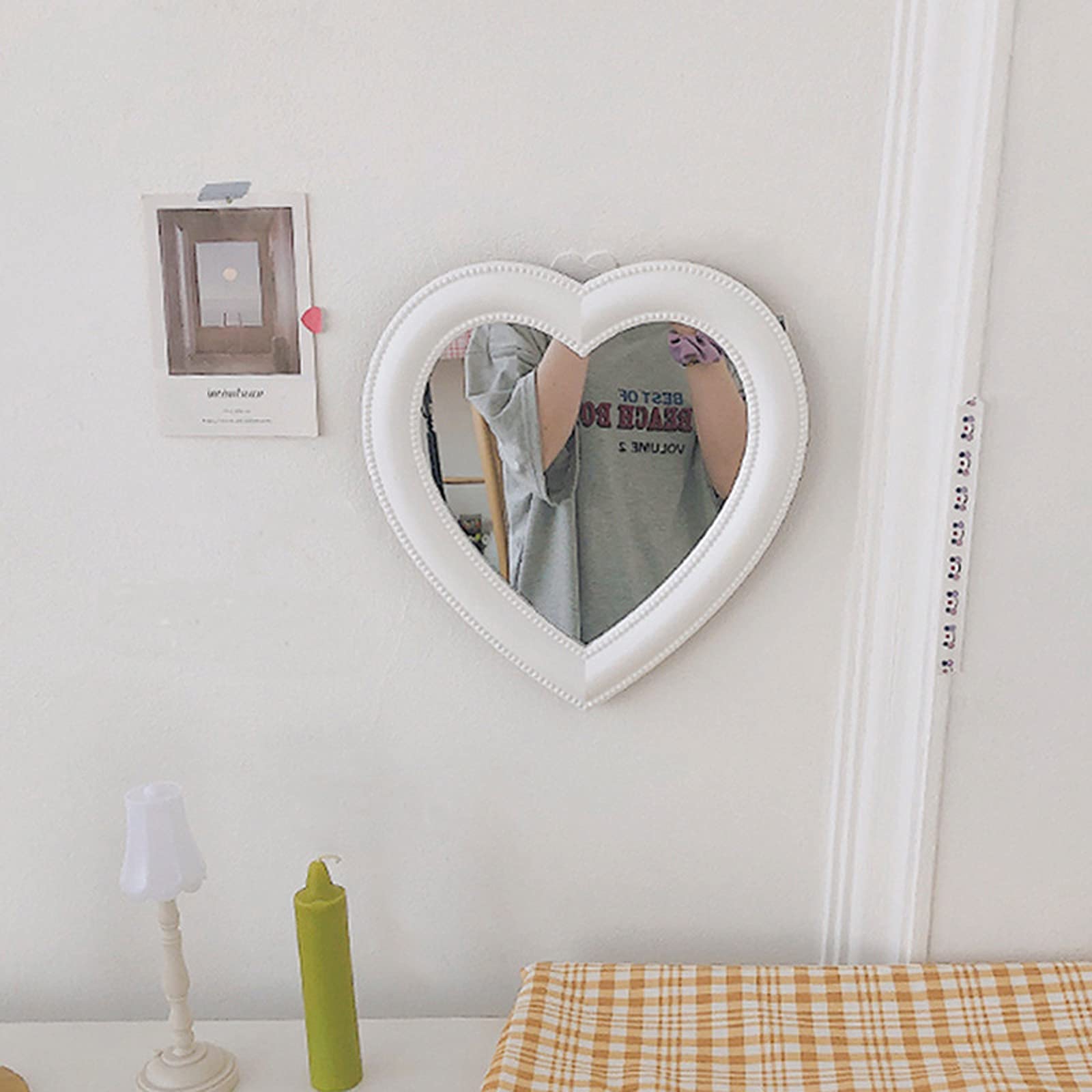 BinaryABC Heart Makeup Mirror Cosmetic Mirror Wall Desktop Mirror Bedroom Mirror,Valentines Day Gift(White)