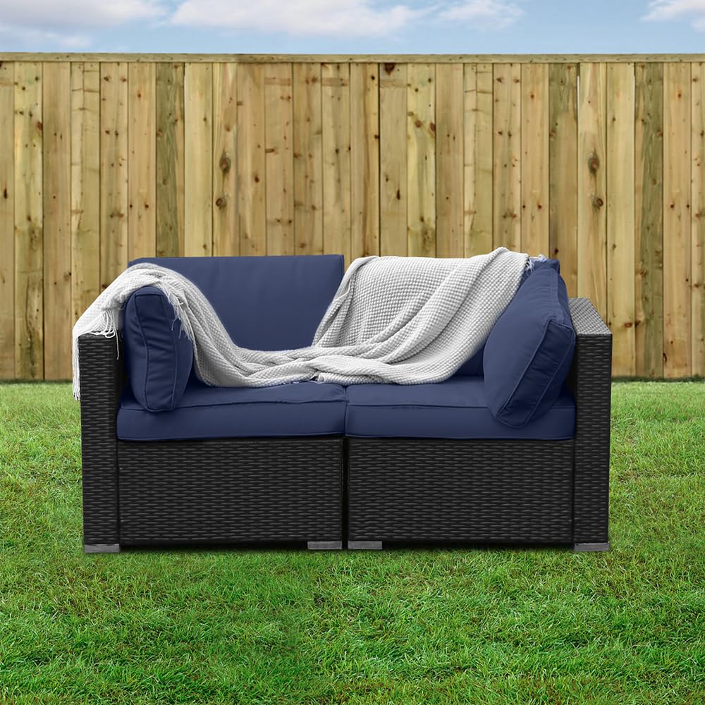 Excited Work Wicker Loveseats Patio Sectional Furniture Corner Sofa All Weather Outdoor Rattan Couch Set Conversation Sets(Orange)