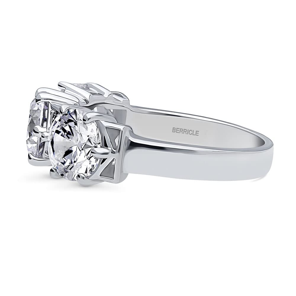 BERRICLE Sterling Silver 3-Stone Wedding Engagement Rings Round Cubic Zirconia CZ Statement Art Deco Ring for Women, Rhodium Plated Size 7