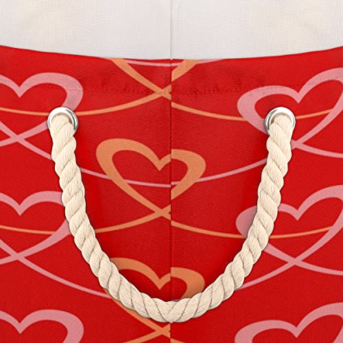 Red Valentines Day Love Heart (4) Large Round Baskets for Storage Laundry Baskets with Handles Blanket Storage Basket for Bathroom Shelves Bins for Organizing Nursery Hamper Girl Boy