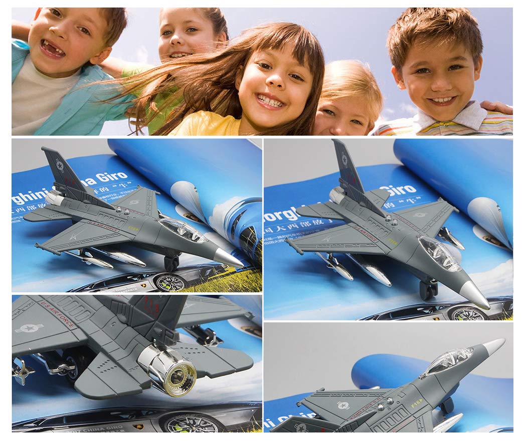 Lynkaye F-16 Fighting Falcon Thunderbirds Toy Army Air Force Military Airplane Model Kit with Fun Lights and Sounds (Grey)