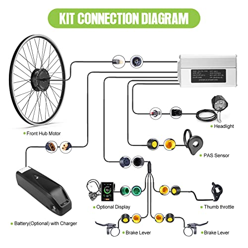BAFANG 48V 500W Front Hub Motor Electric Bike Conversion Kit for 26inch Wheel Drive Engine with Display with Battery (C961,Rear Battery 48V 17.5Ah)