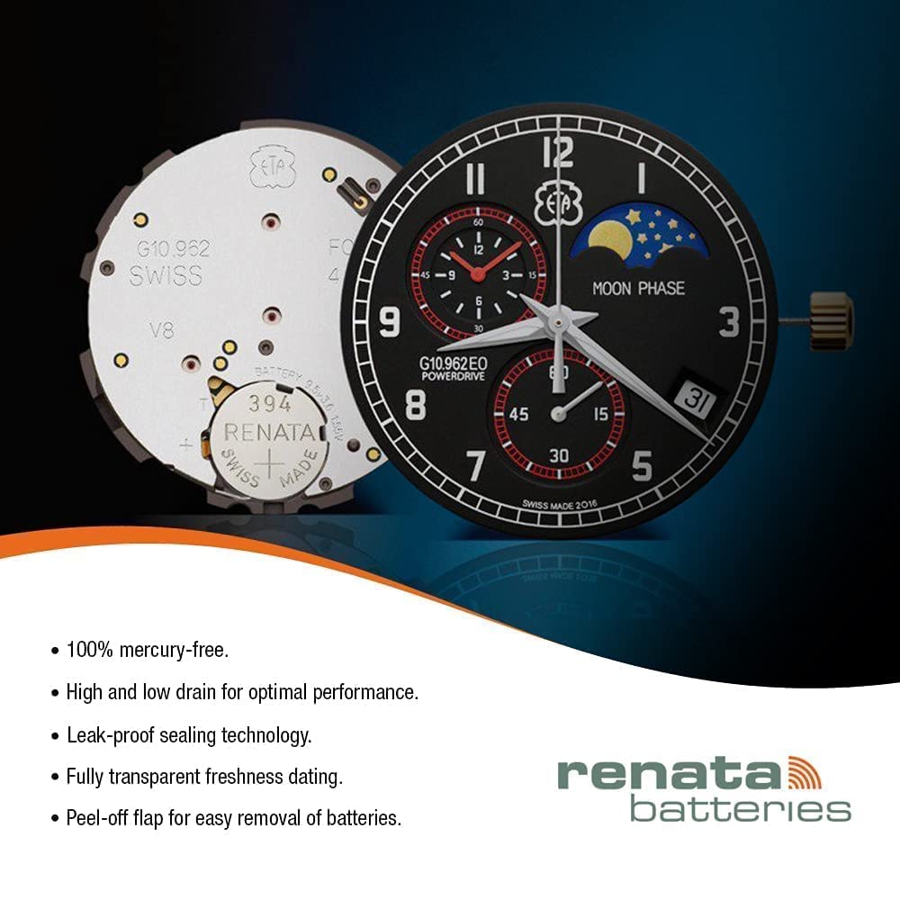 Renata 371 SR920SW Batteries - 1.55V Silver Oxide 371 Watch Battery (2 Count)