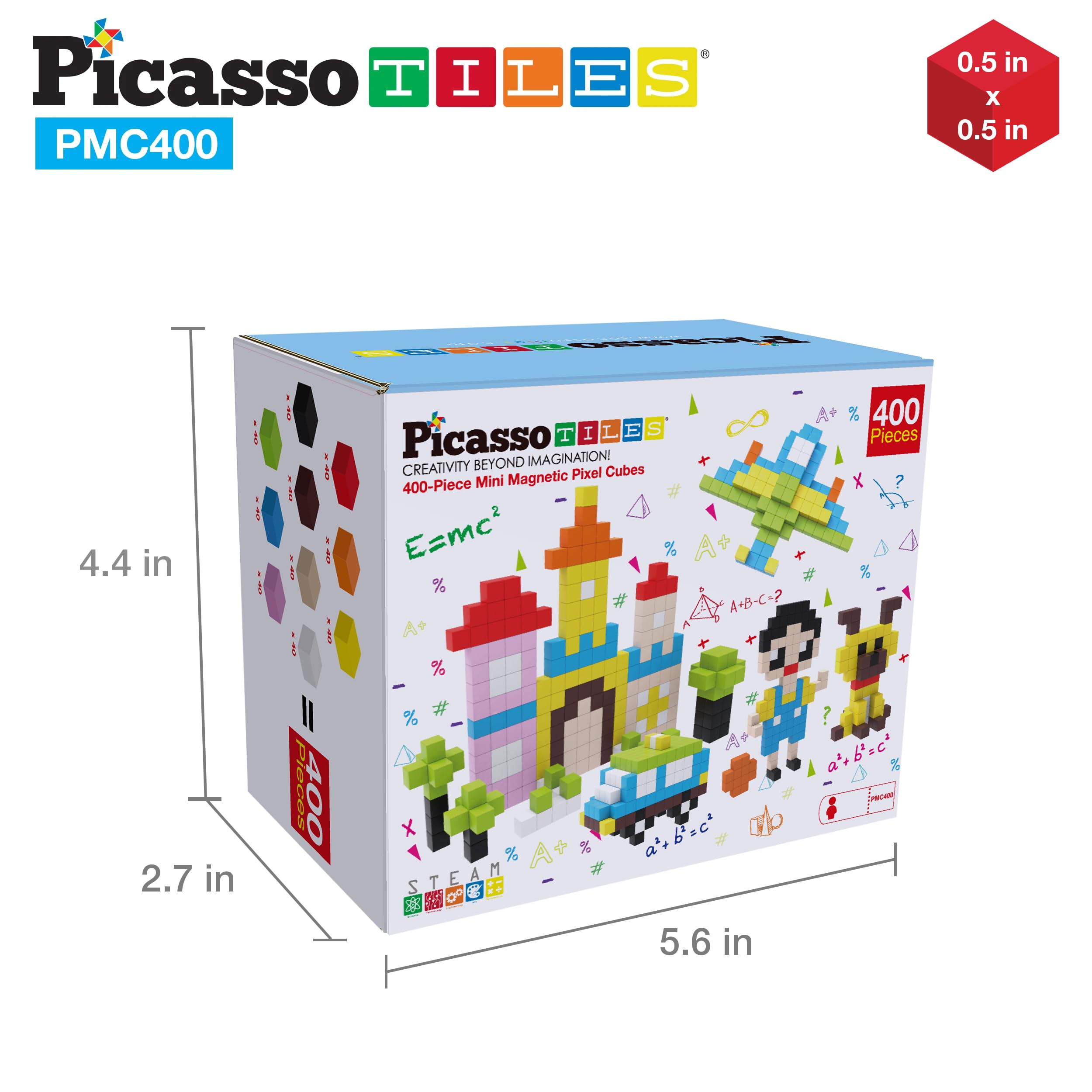 Picasso Cubes 0.5β Pixel Magnetic Puzzle Cube 400 Piece Mix & Match Sensory Toys STEAM Education Learning Building Block Magnets Children Construction Toy Set Stacking Magnet Creative Kit PMC400