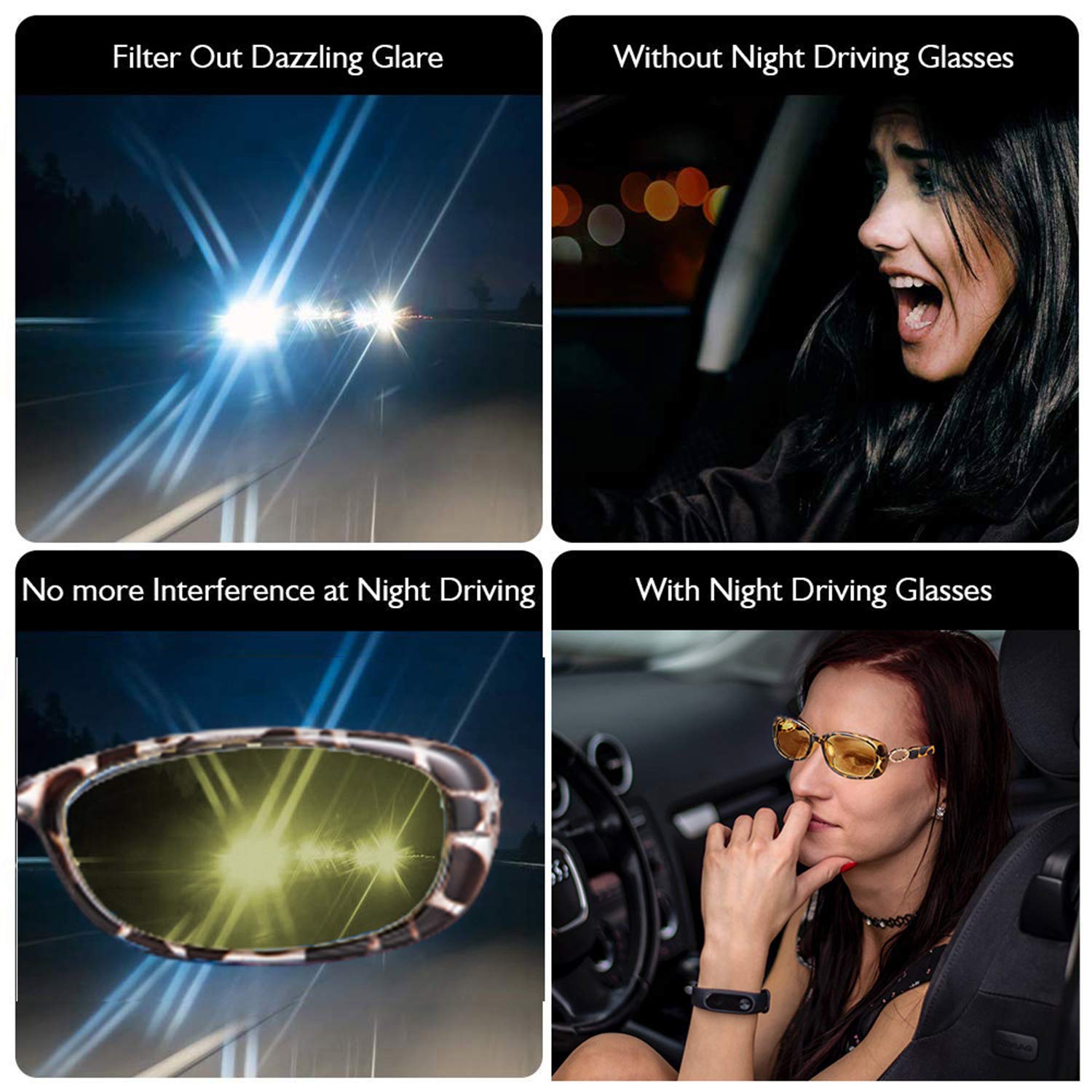 Berwke Night Driving Glasses for Women Anti Glare Polarized-Photochromic Night Vision Glasses Leopard