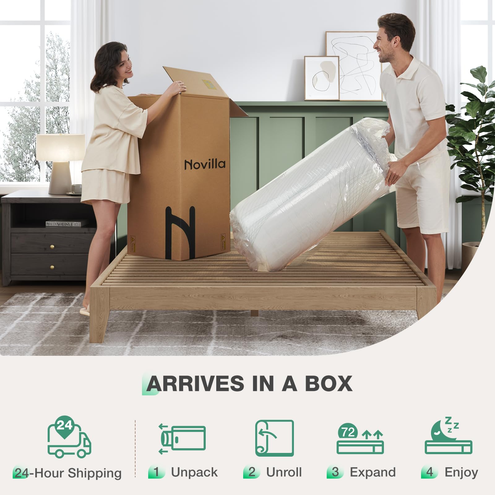 Novilla Twin Size Mattress, 10 Inch Memory Foam Mattress Twin with Bamboo Charcoal Foam for Cool Sleep & Pain Relief & Motion Isolating, Twin Mattress in a Box, Medium Firm
