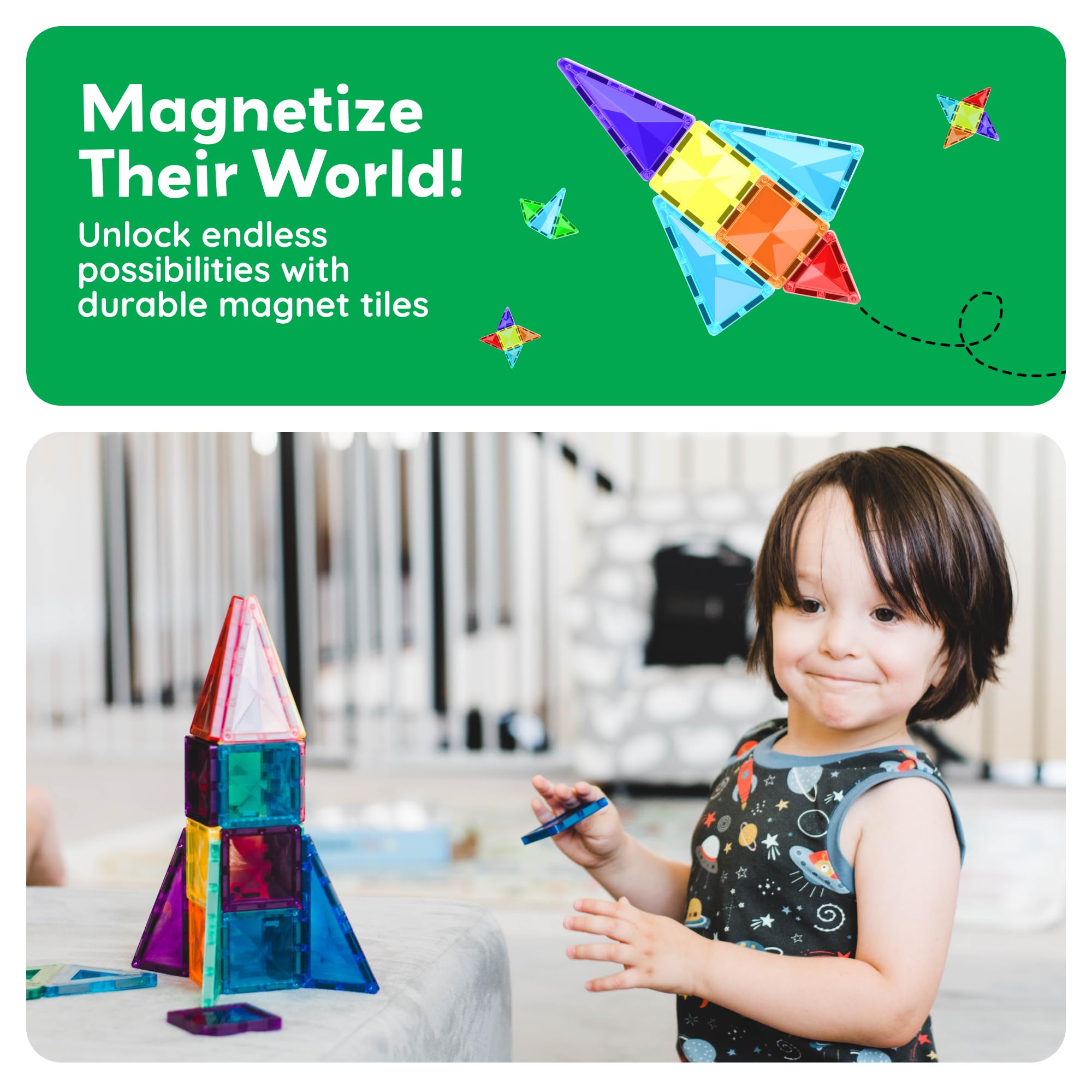 PicassoTiles 80 Pieces Magnetic Building Tiles Magnet Toys Diamond Educational Playset for STEM Sensory Gifts Kid Brain Development Stacking Blocks Construction Set