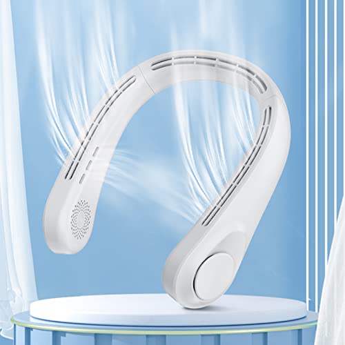 Leafless USB Hanging Neck Fans, Hands Free Bladeless Fan, Portable Rechargable Battery Personal Fan Portable Around Neck Fan, Leafless, Rechargeable, Headphone Design,3 Speed, White