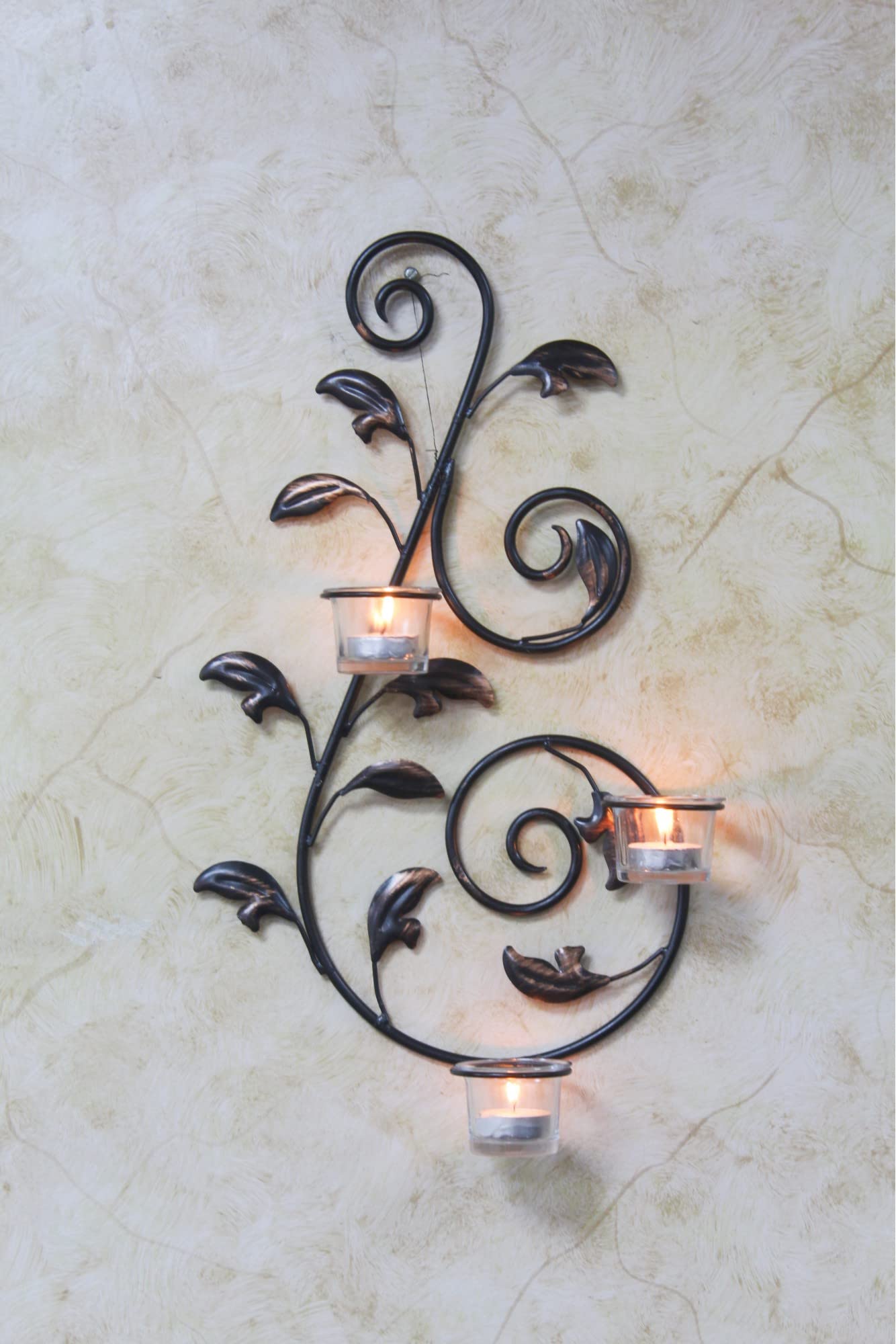 Hosley Iron Leaf Wall Sconce Set with Tealights 18" High Large Scale Wall Decor Elegant Iron Sconces for Home Decorative Metal Leaf Design Perfect for Modern