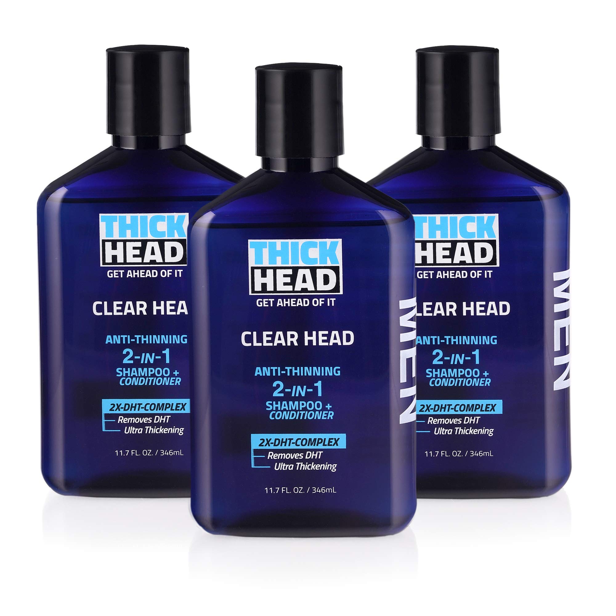 Thick Head Clear Head Anti-Thinning 2 in 1 Shampoo and Conditioner for Men For Thicker Fuller Hair 11.7 oz each, Pack of 3