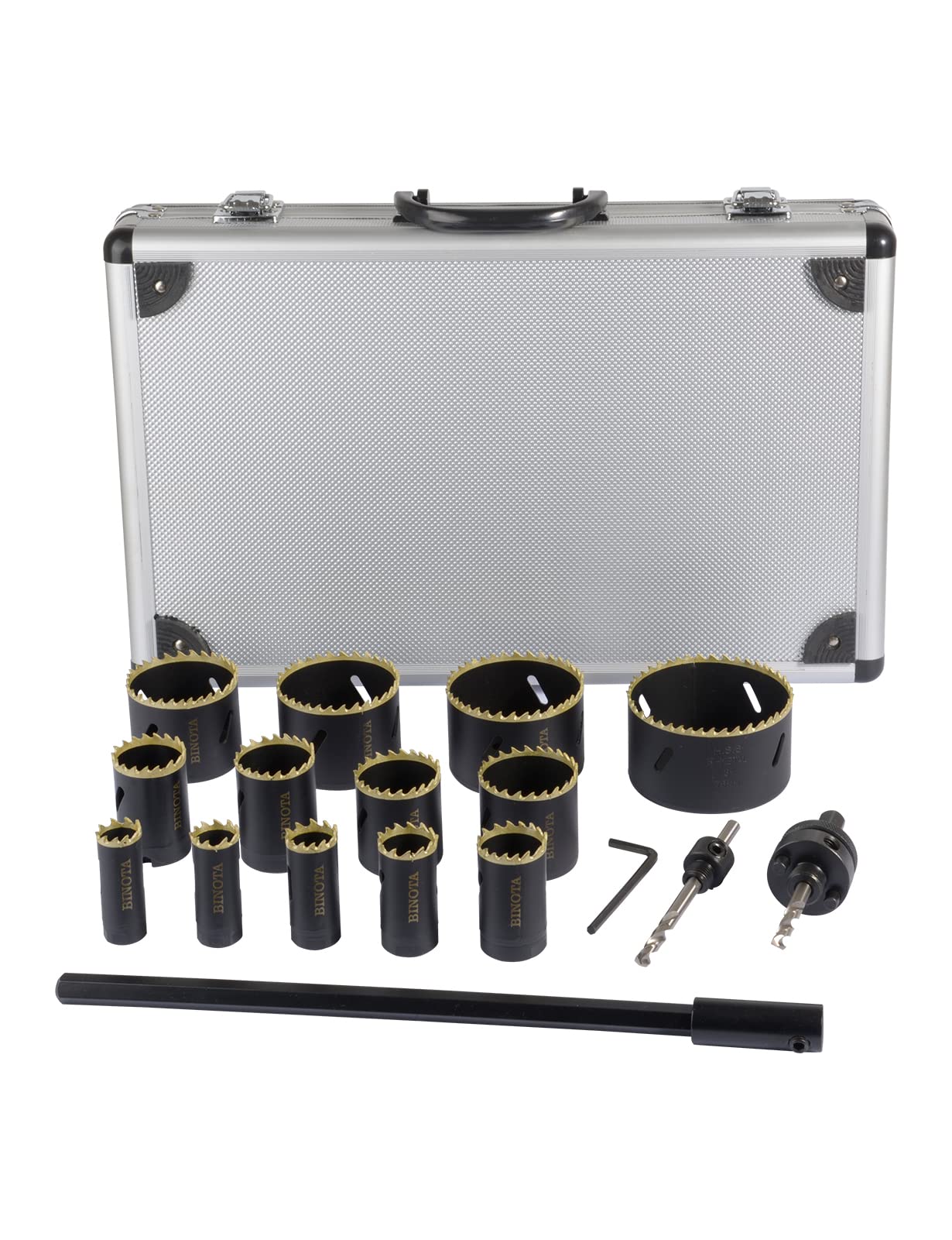 BINOTA M42 Bi-Metal Hole Saw, Set 17PC for Metal, Wood, Plywood, PVC, Gypsum, Composite, Stainless Steel Plate, Kit 19-76mm